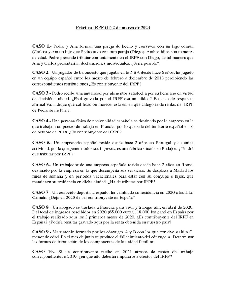 Práctica IRPF II (2 de Marzo de 2023) | PDF