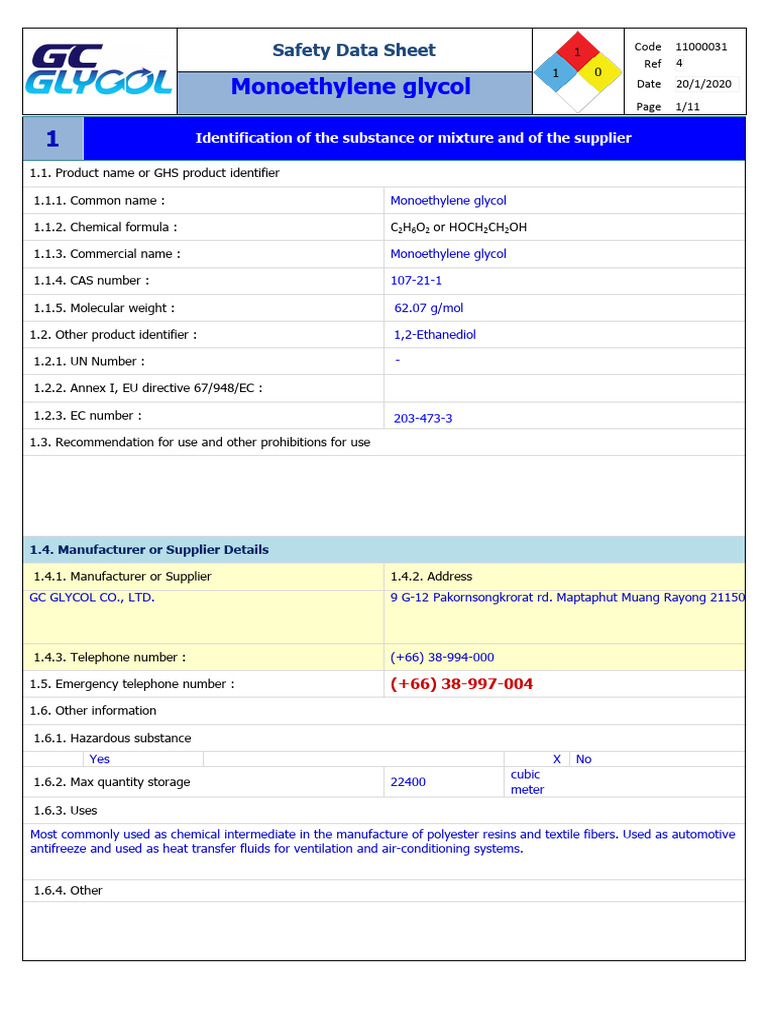 SDS - MEG - GC Glycol | Download Free PDF | Combustion | Firefighting