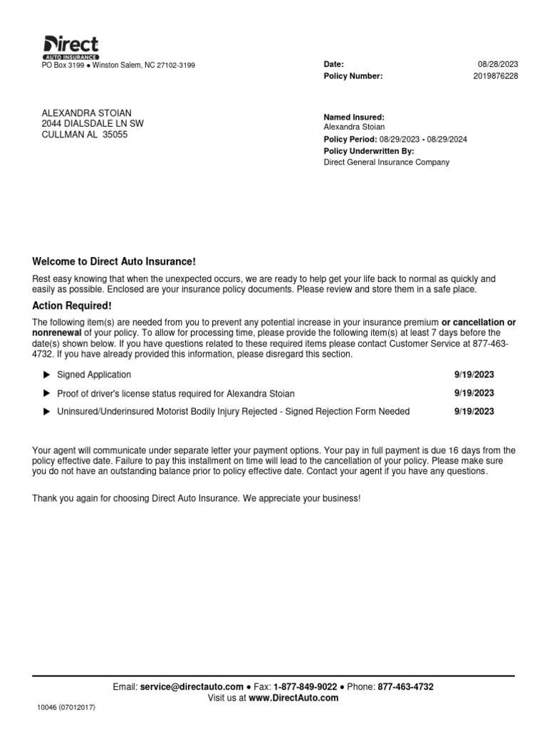 Welcome To Direct Auto Insurance!: PO Box 3199 Winston Salem, NC 27102 ...