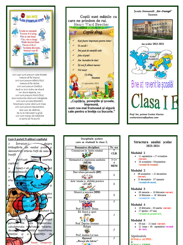 Pliant Clasa I 20232024 Clasa Strumfilor | PDF