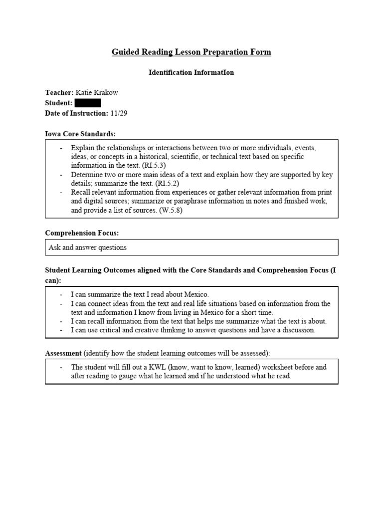 Lesson Preparation Form | PDF | Reading Comprehension | Cognition