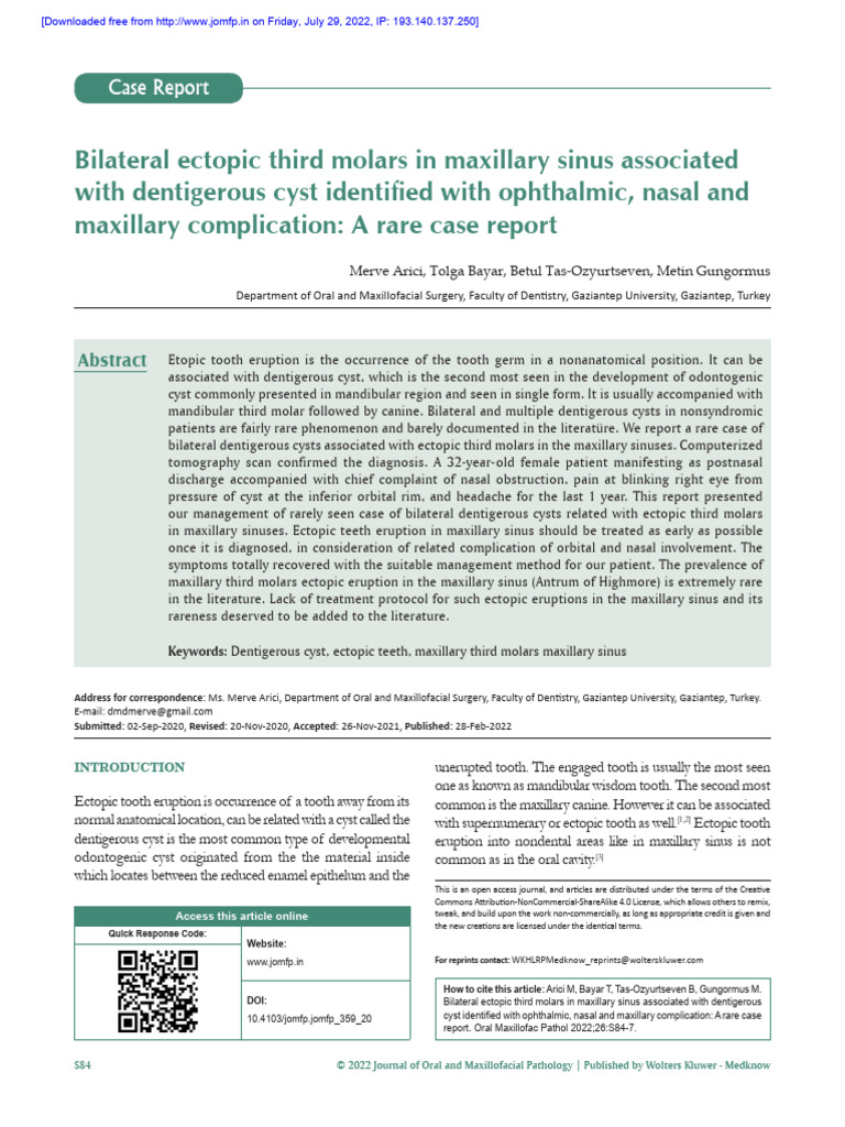 Ectopic Third Molars in Sinus: Rare Case | PDF | Science & Mathematics