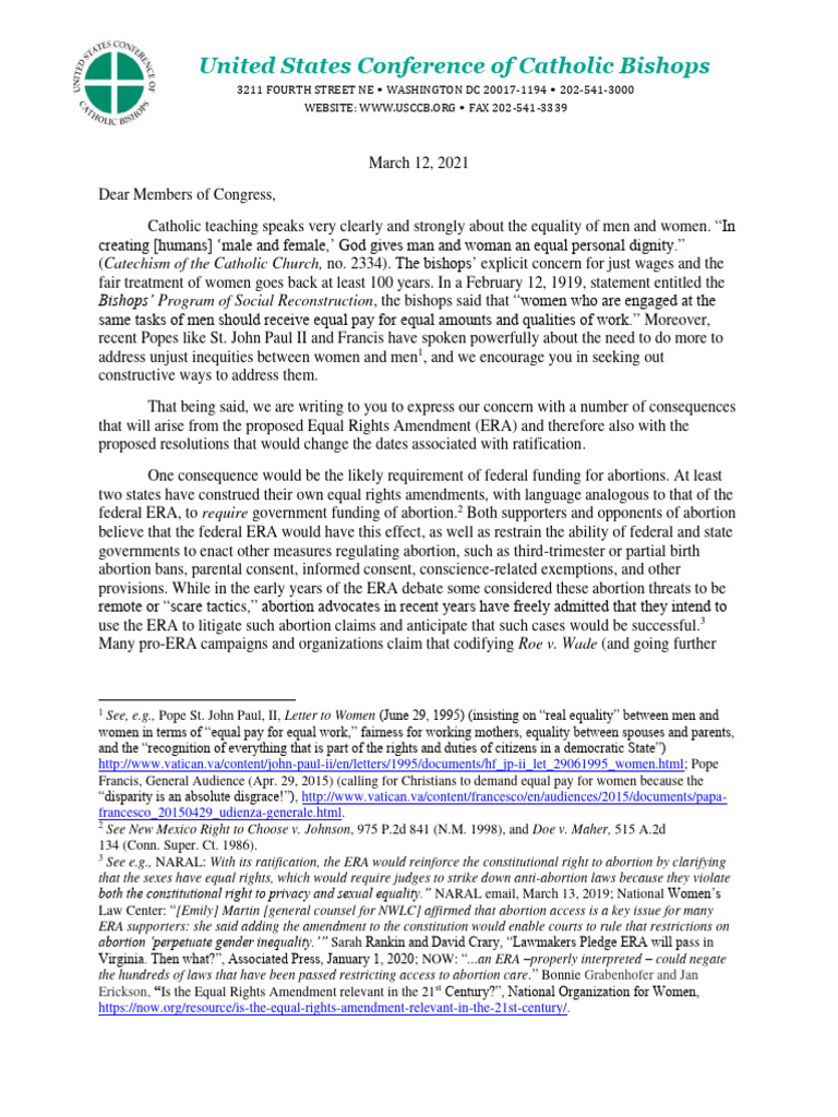 USCCB ERA Letter To Congress Final | PDF