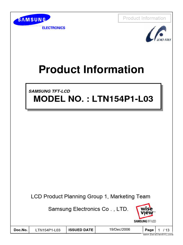 LTN154P1-L03 Samsung Asi | PDF | Electronic Engineering | Electricity