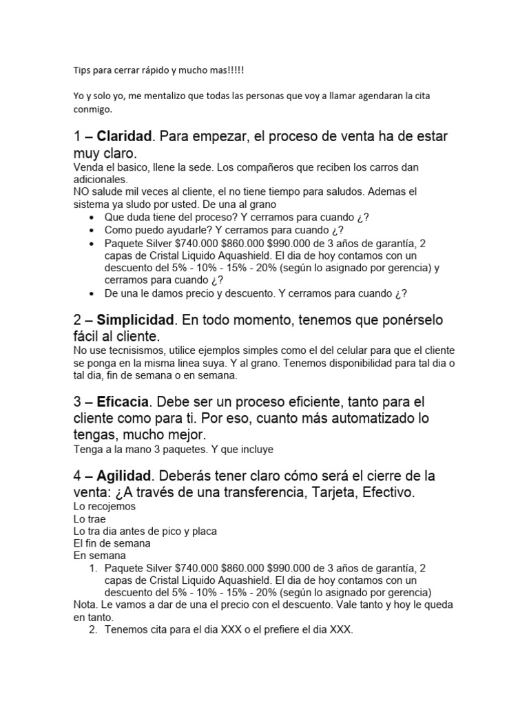 Tips para Cerrar Rápido y Mucho Mas | PDF