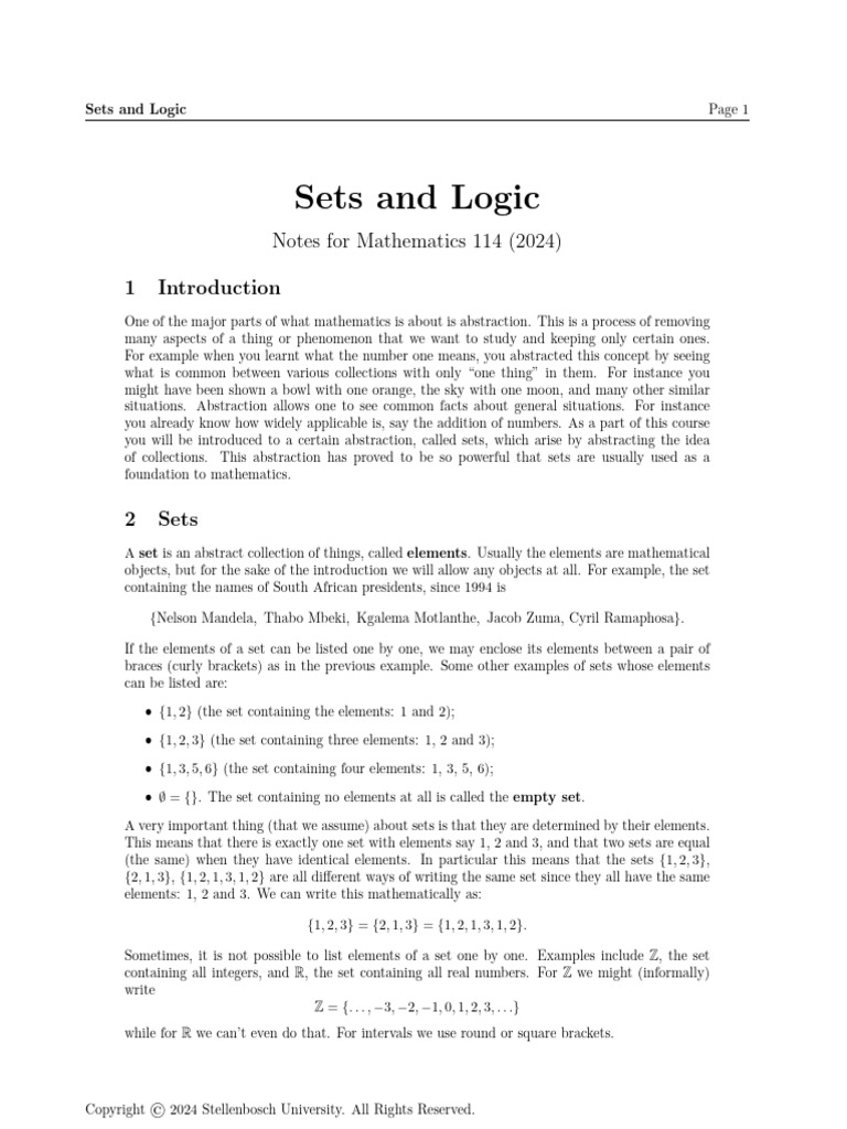 Sets and Logic Notes | PDF