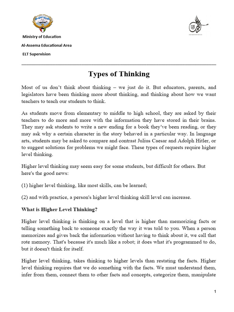 Types of Thinking Final | PDF | Thought | Critical Thinking
