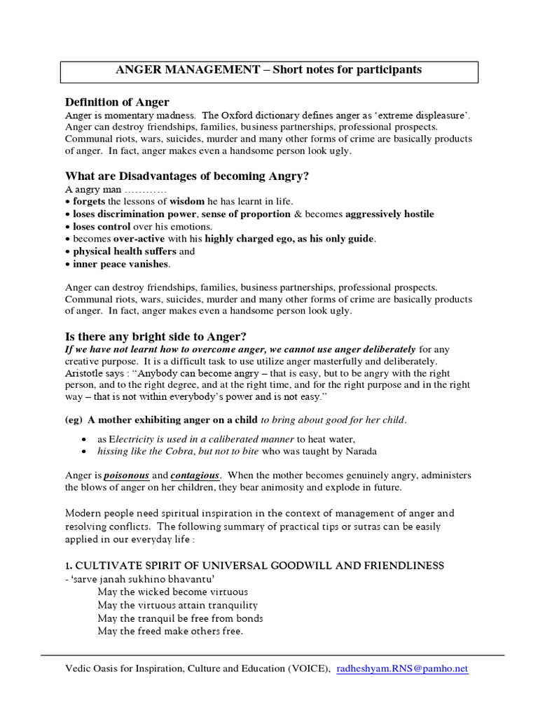 ANGER MANAGEMENT - Only SUMMARY POINTS | PDF