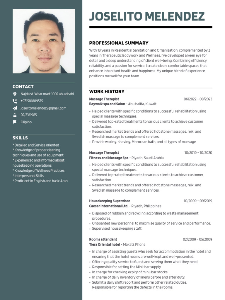 Joselito Melendez CV 2 2 | PDF | Massage | Physical Therapy