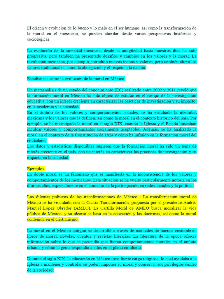 El Origen y Evolución de Lo Bueno y Lo Malo en El Ser Humano, Así Como La Transformación de La ...