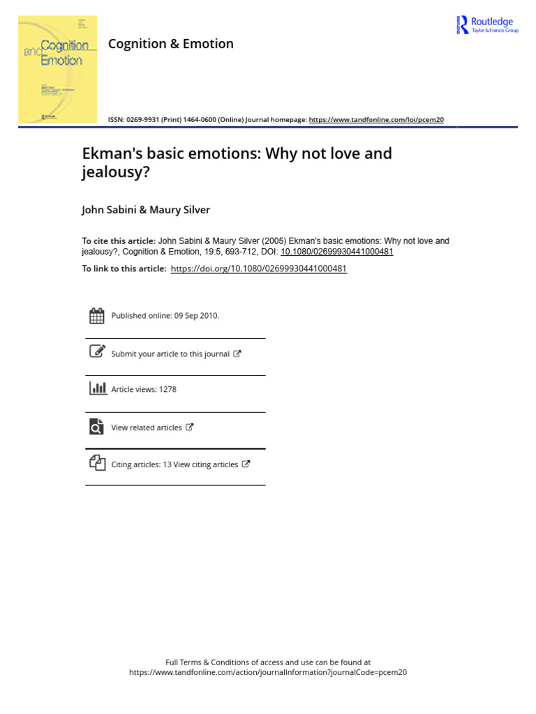 Ekman S Basic Emotions Why Not Love and Jealousy | PDF | Emotions ...