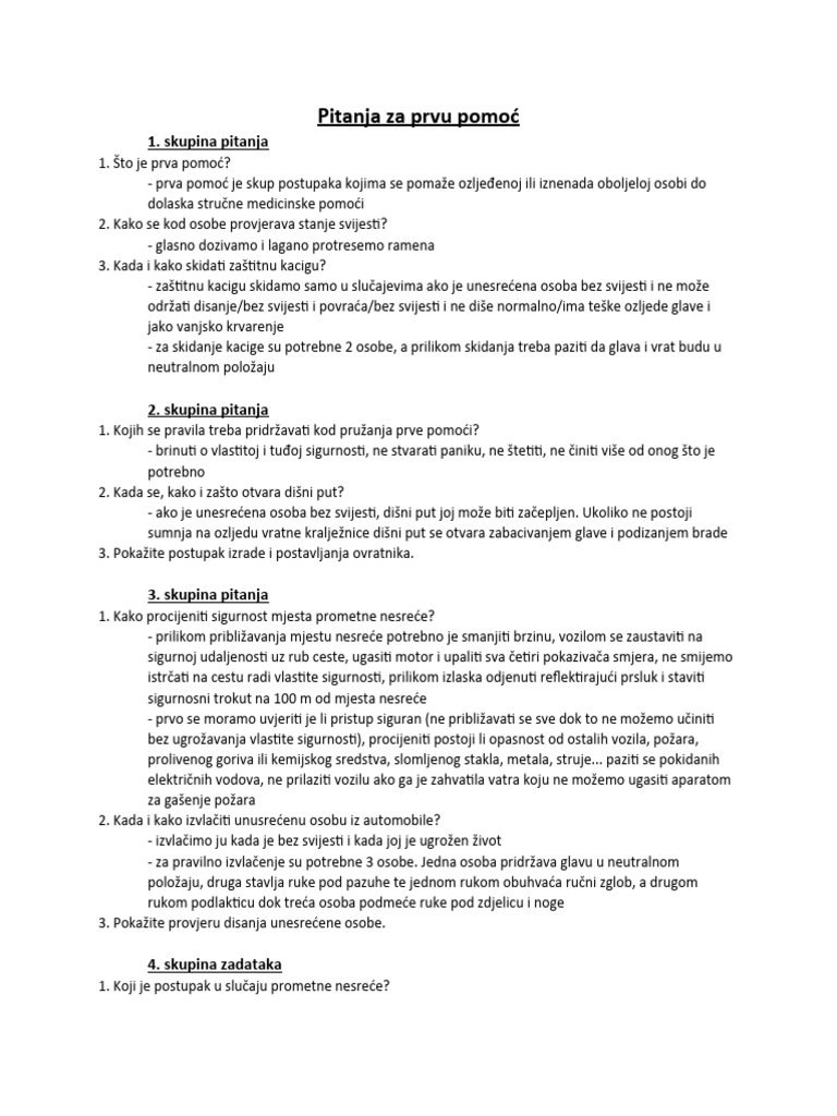 Pitanja Za Prvu Pomoc | PDF