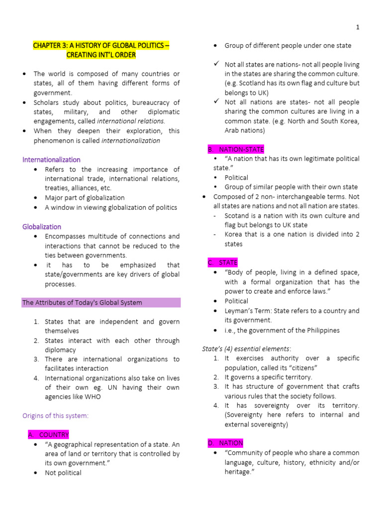 CHAPTER 3 Political Globalization Notes | PDF | Internationalism ...