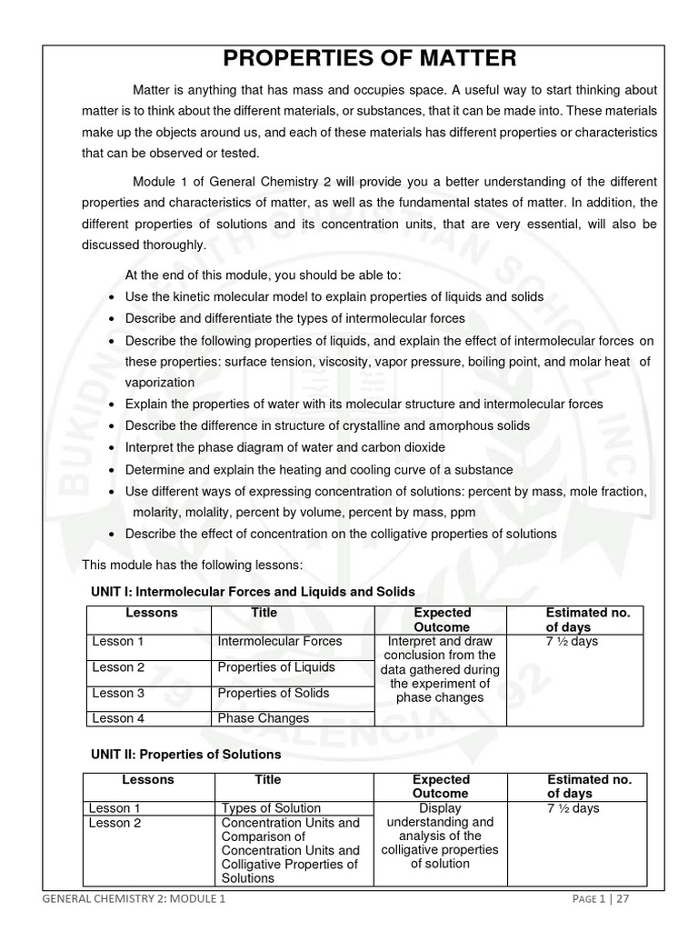 General Chemistry 2 Module 1 | PDF | Solubility | Liquids