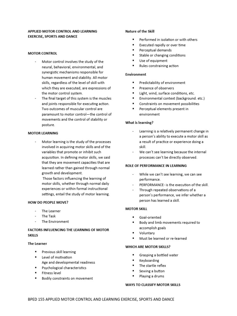 Bped 155 Reviewer | PDF | Learning | Motor Control Bped 155 Reviewer | PDF | Learning | Motor Control