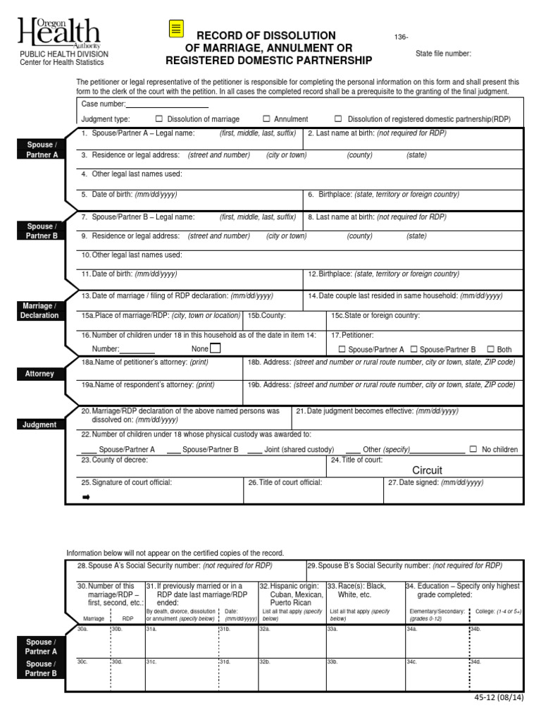Marriage Dissolution Record Form | PDF | Marriage | Annulment