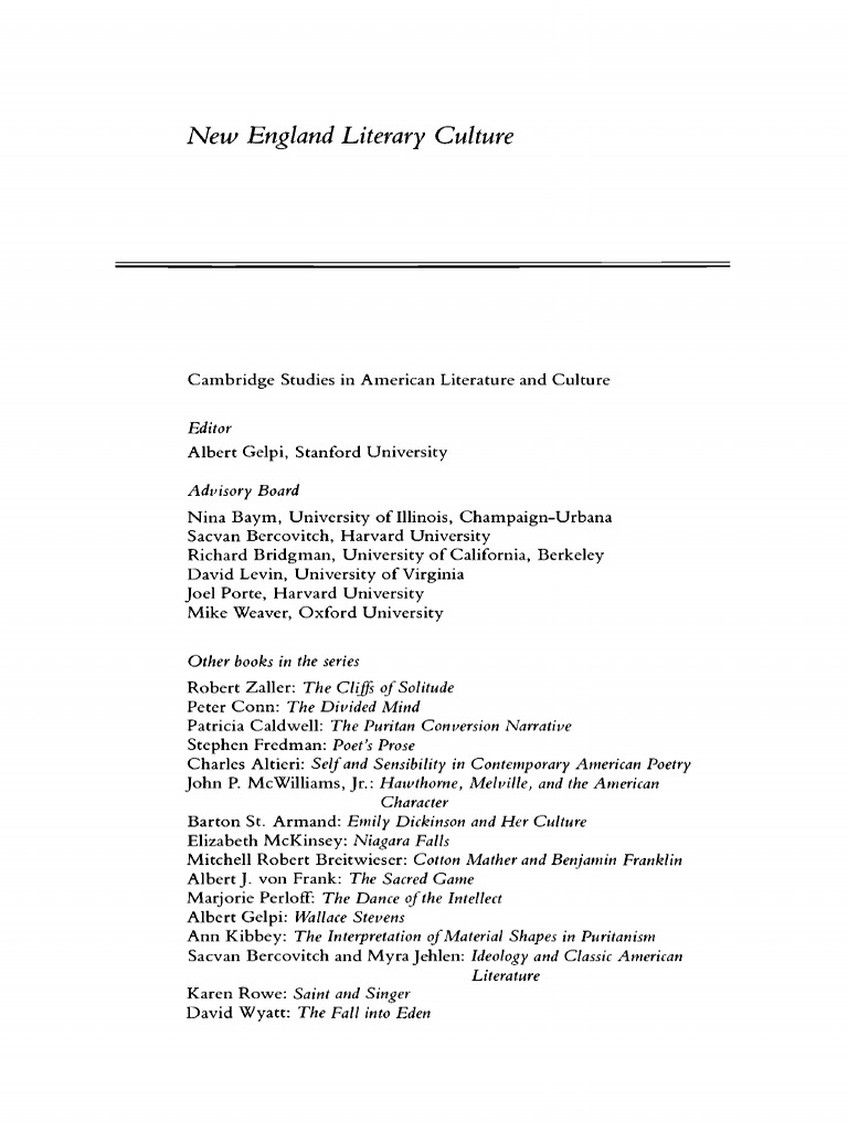 New England Literary Culture From Revolution Through Renaissance ...