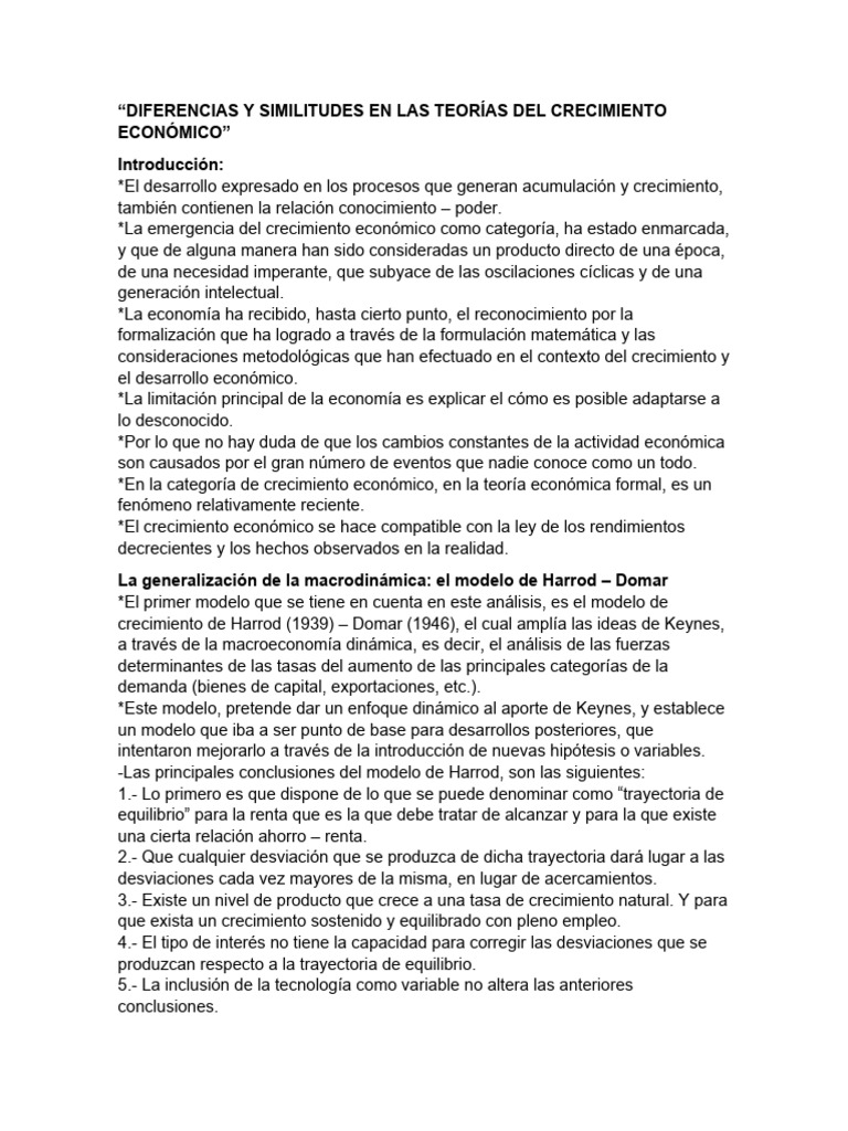 Diferencias y Similitudes en Las Teorías Del Crecimiento Económico | Descargar gratis PDF ...