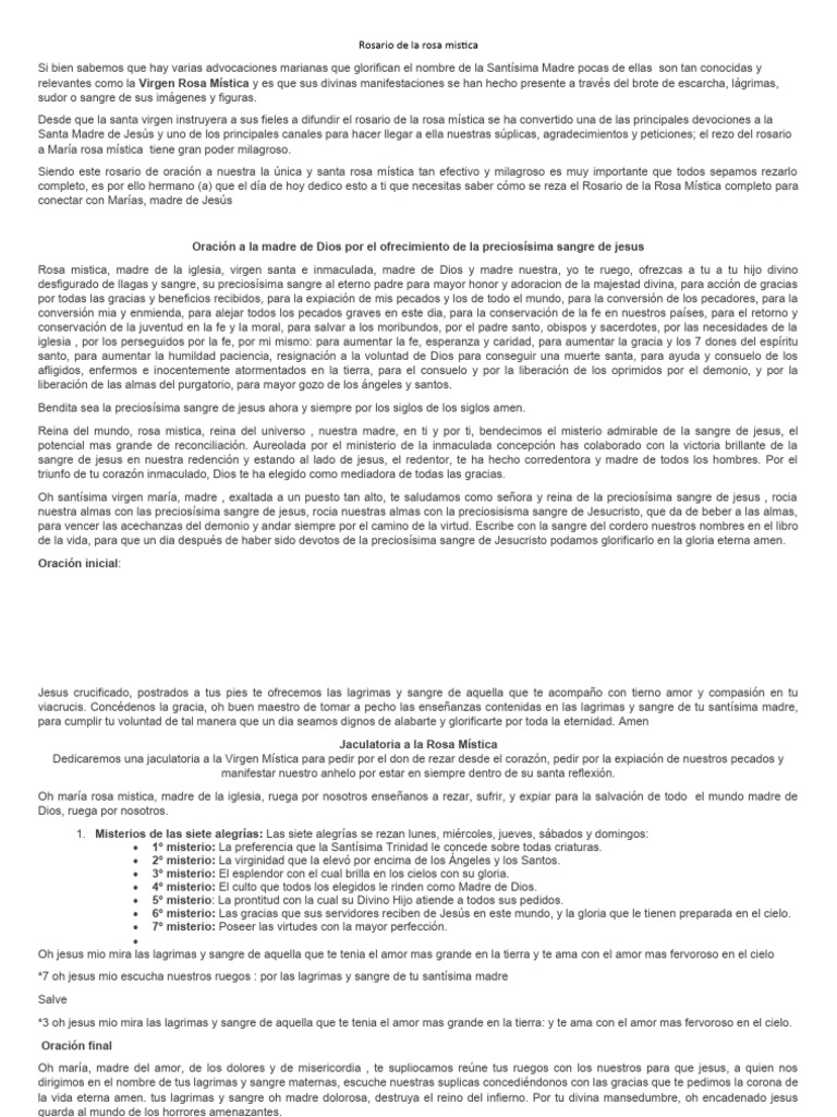 Rosario de La Rosa Mistica | PDF | María, madre de Jesús | Oración