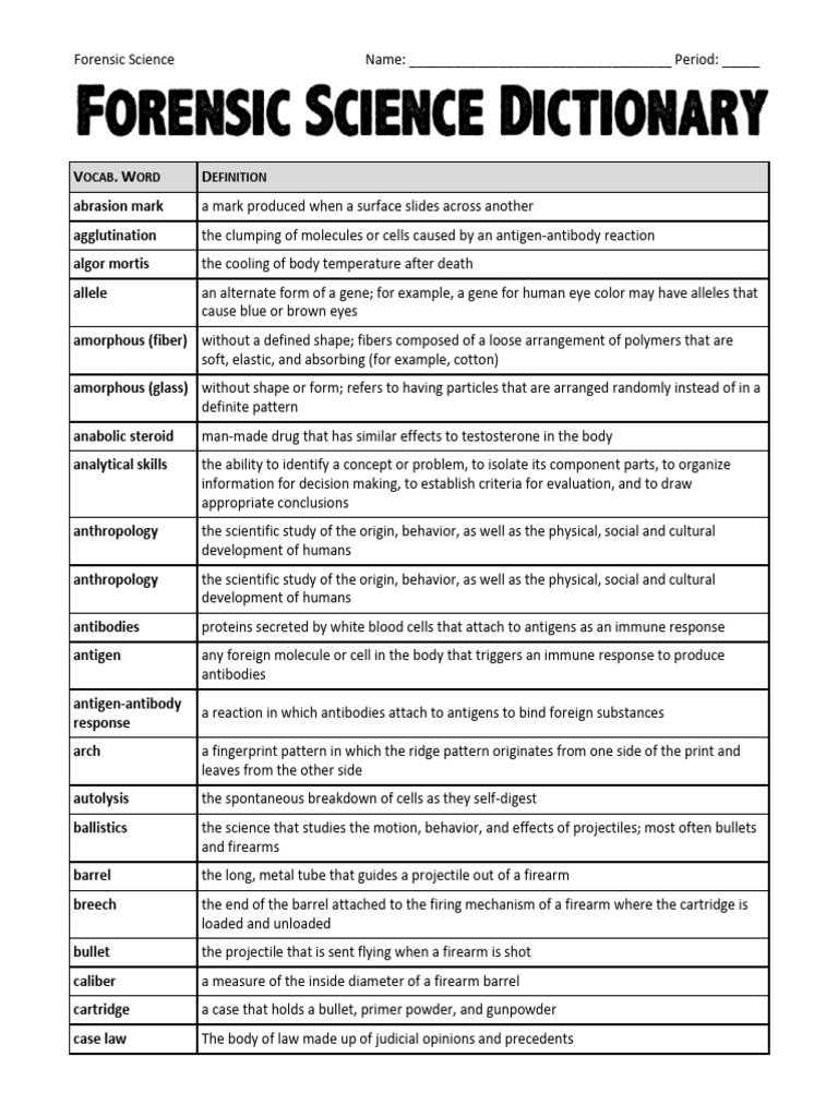 Forensic Science Vocabulary Dictionary | PDF | Bone | Crime Scene