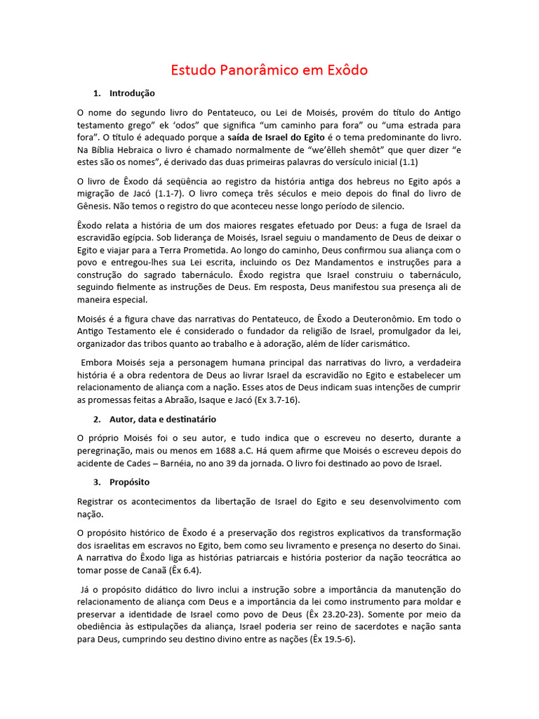 2 Estudo Panorâmico Em Exodo Pdf Livro Do êxodo Moisés