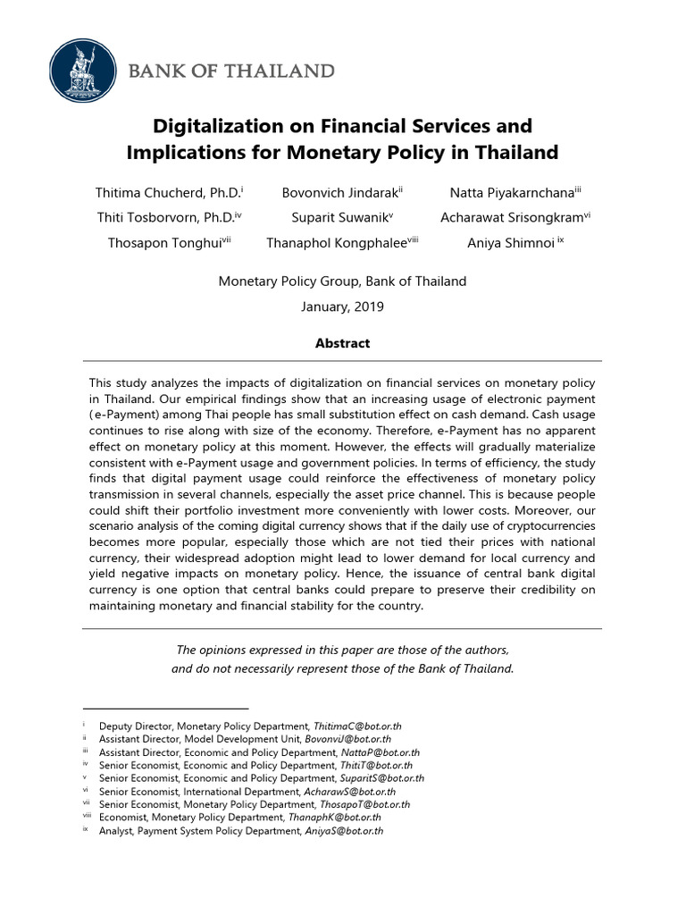 Thai Monetary Policy & Digitalization | PDF | Cash | Money