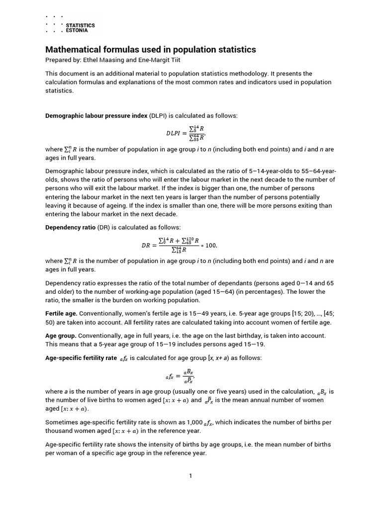 Mathematical Formulas Used in Population Statistics - 1110 | PDF ...