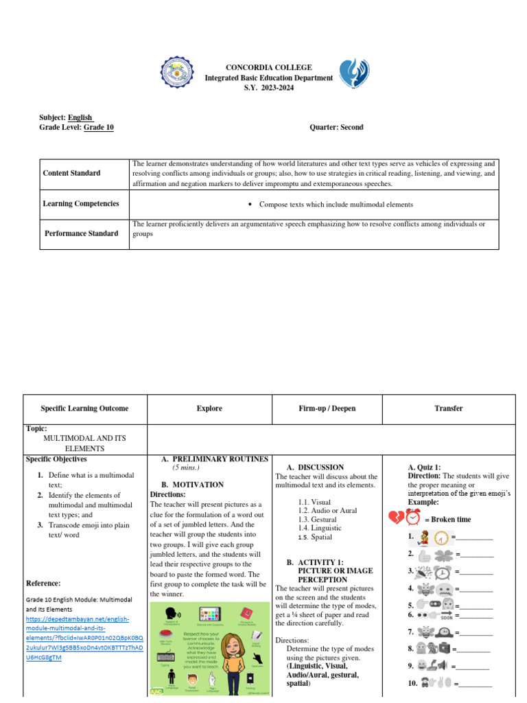 LP About Multimodal and Its Elements | PDF | Learning | Linguistics