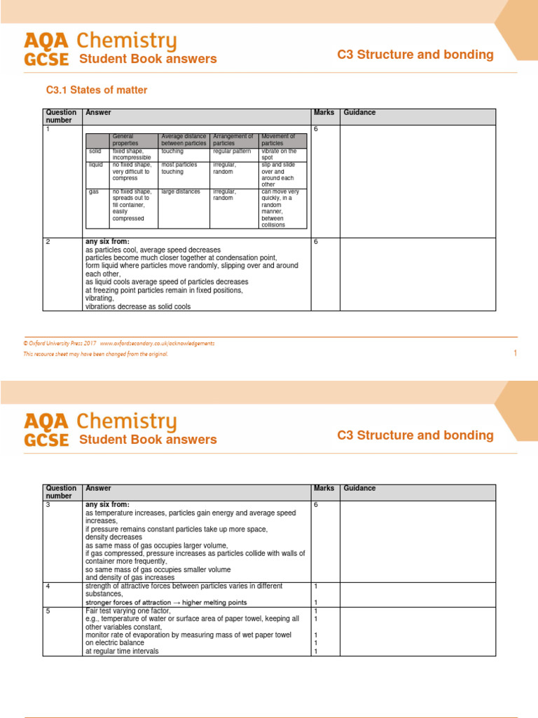 AQA GCSE Chem End of Topic C3 Awnsers | PDF | Ion | Chemical Bond
