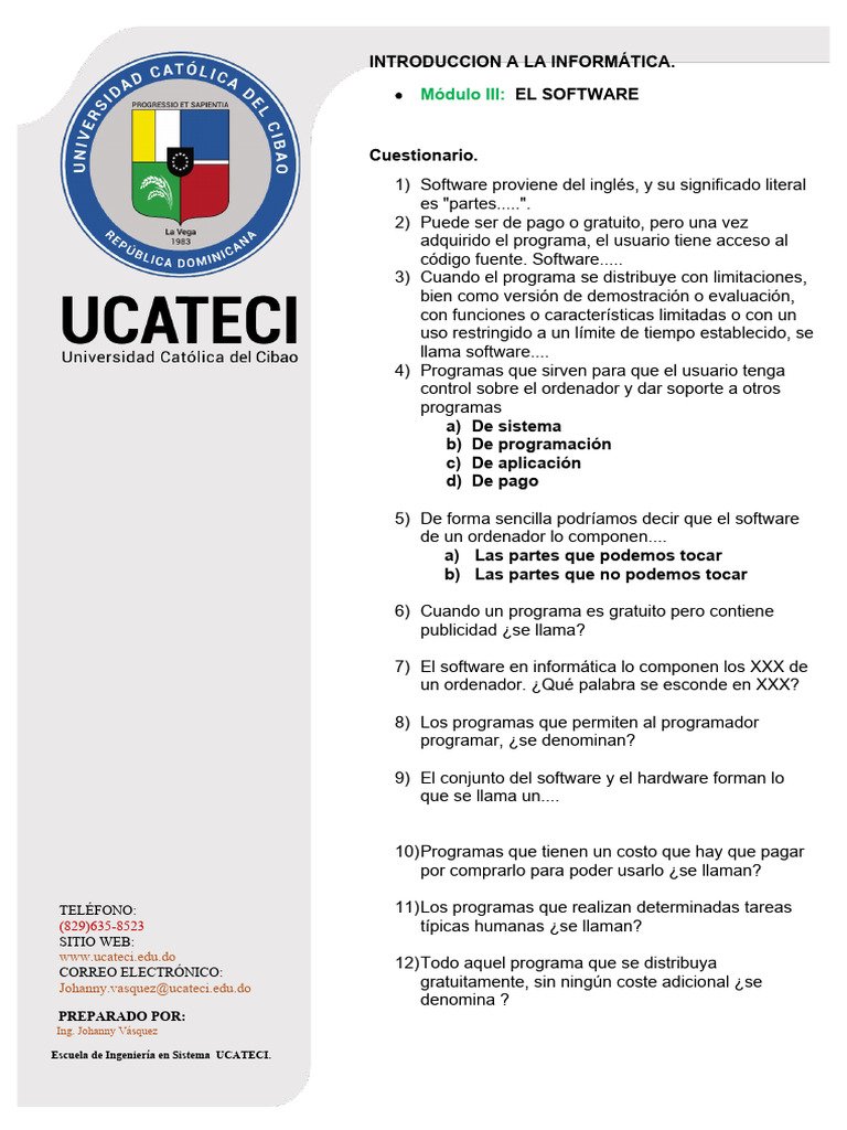 Cuestionario Módulo III SoftWare | PDF | Software | Programa de computadora