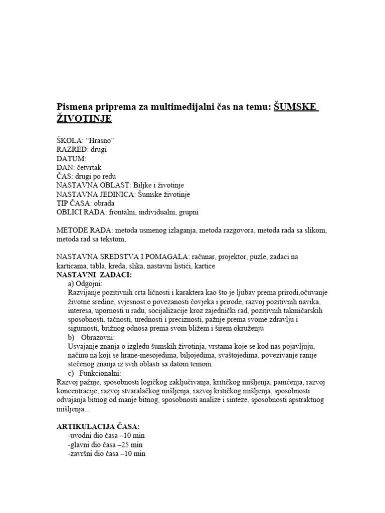 Šumske-Zivotinje Priprema | PDF