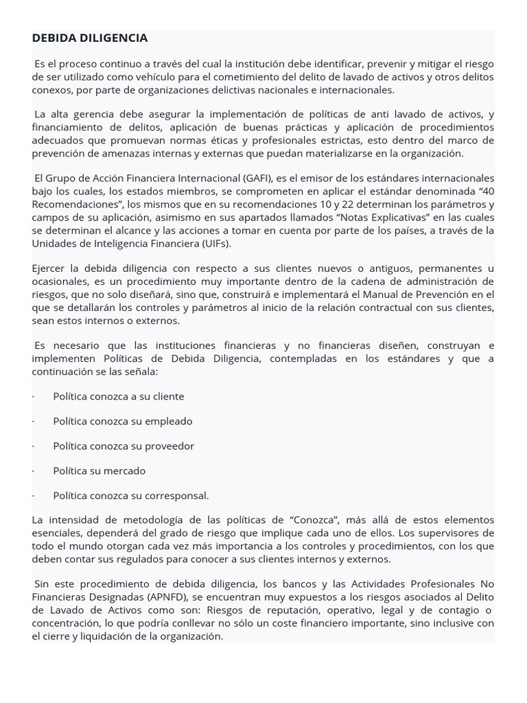 Debida Diligencia | PDF | Lavado de dinero | Business