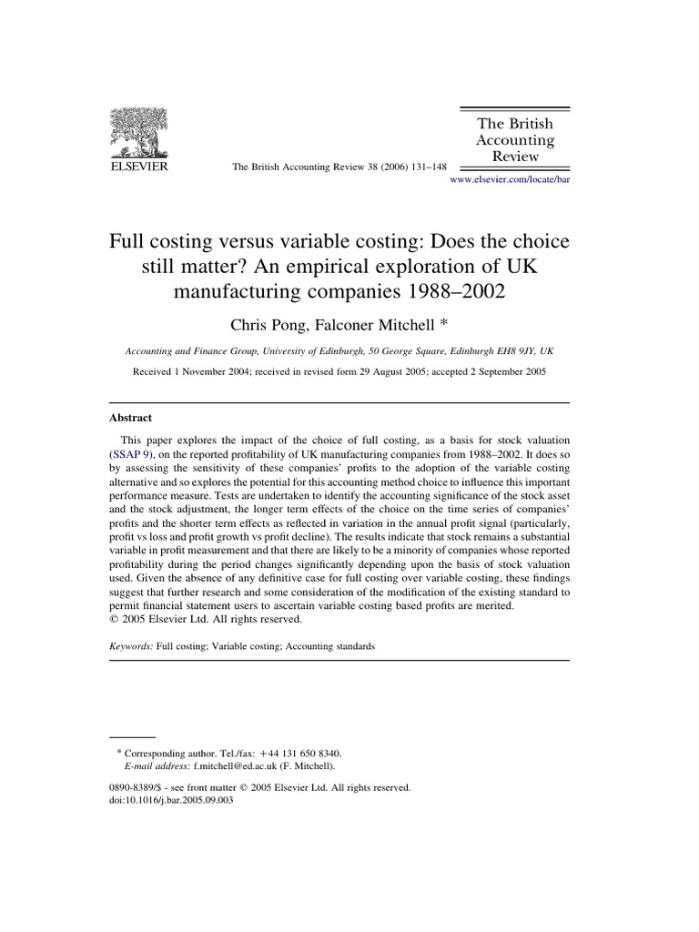 Pong2006 Full Costing Versus Variable Costing | PDF
