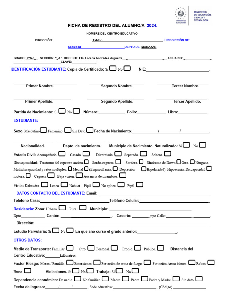 Ficha de Estudiante 2024 | PDF
