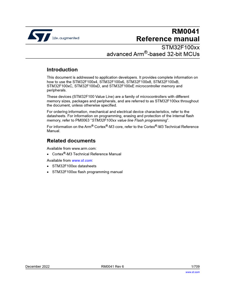 Rm0041 Stm32f100xx Advanced Armbased 32bit Mcus Stmicroelectronics | PDF