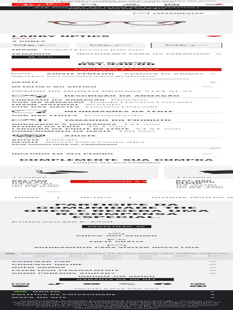 Óculos de Grau LARRY OPTICS Com Armação Na Cor Havana Cinza - RB7680V ...