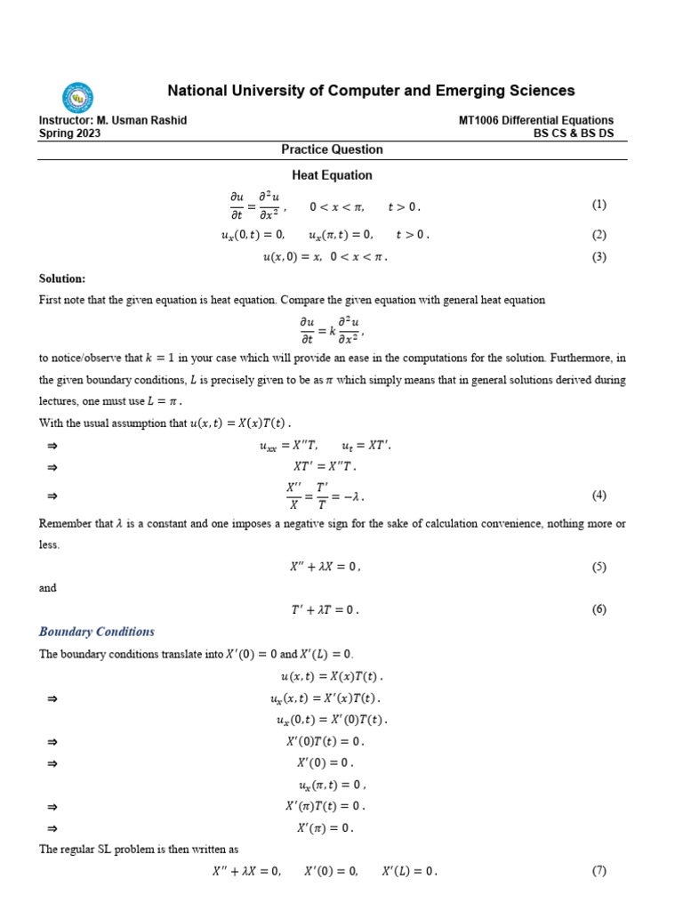 Heat Equation Practice Question (Mathematical Sol) | PDF | Functions And Mappings | Mathematical ...