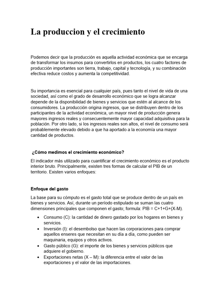 La Produccion y El Crecimiento | PDF | Producto Interno Bruto | Crecimiento económico
