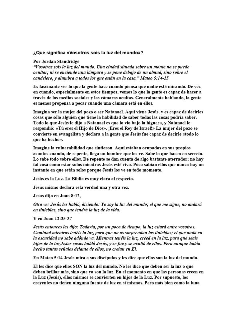 Vosotros sois la luz del mundo: reflexión | PDF | Jesús