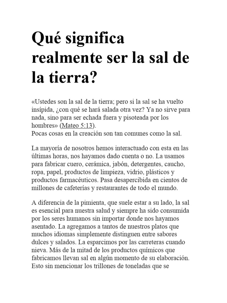 Qué Significa Realmente Ser La Sal de La Tierra | PDF | sal | Jesús