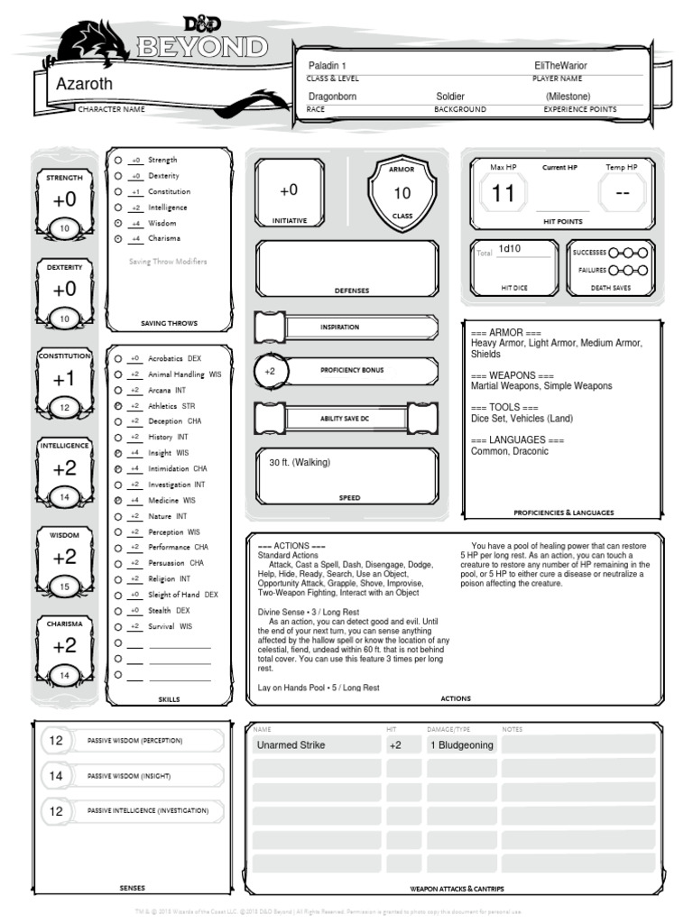Dragonborn Barbarian Character Sheet | PDF | Dungeons & Dragons | Role ...