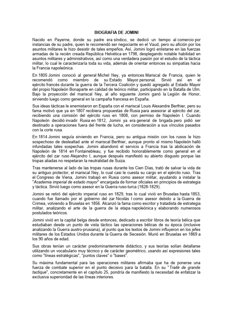 Biografia de Jomini | PDF | Antoine Henri Jomini | Consecuencias de la ...