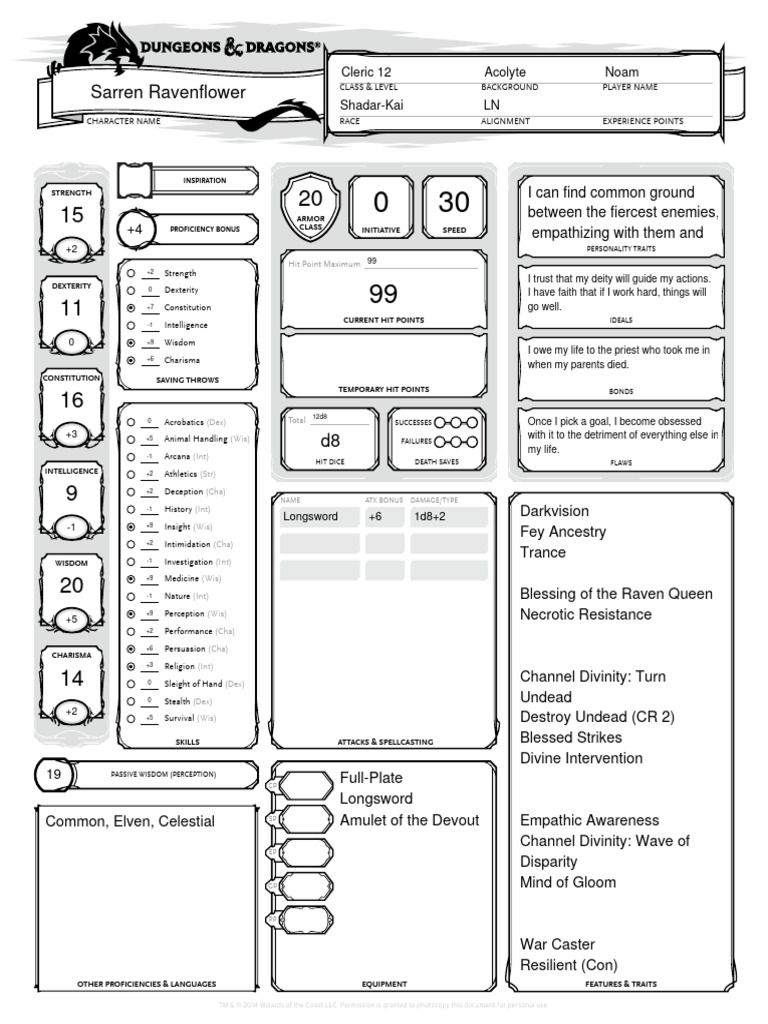Sarren Character Sheet | PDF | D20 System | Dungeons & Dragons