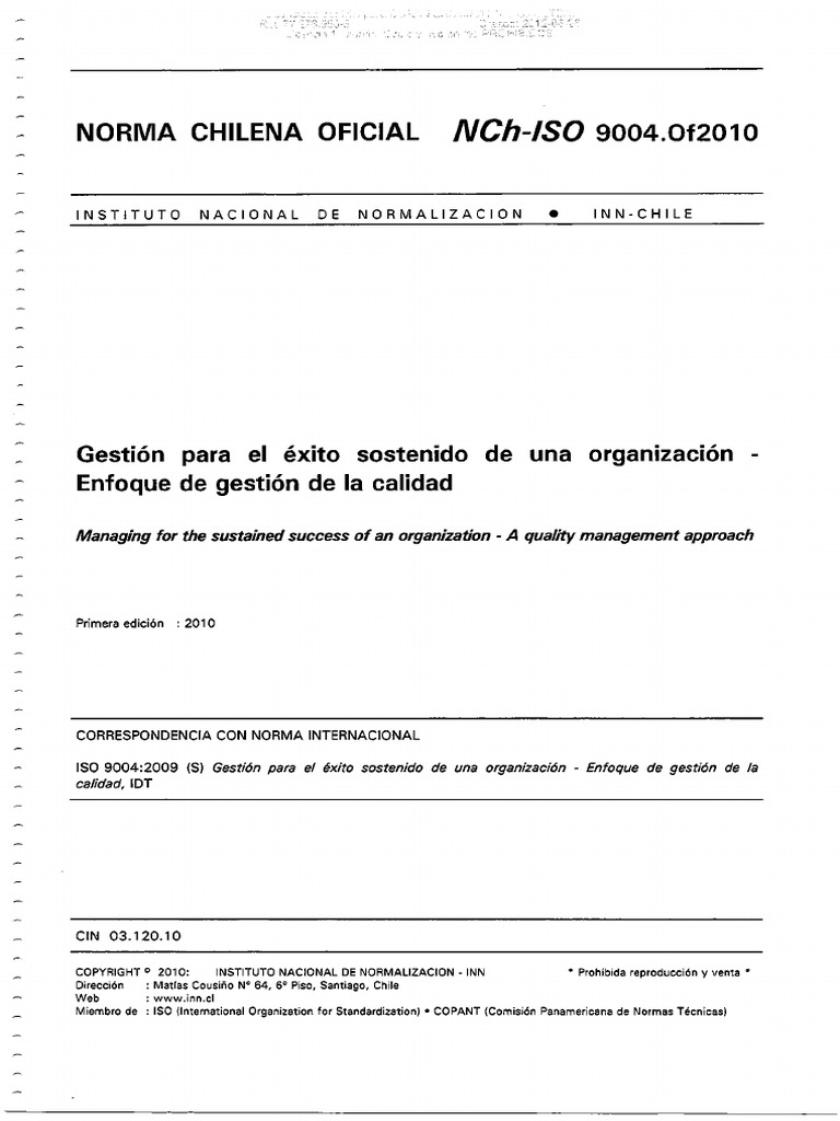 NCh-ISO 9004 Of. 2010 | PDF