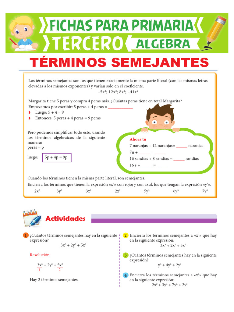 Términos Semejantes de Segundo y Tercer Grado para Tercero de Primaria ...
