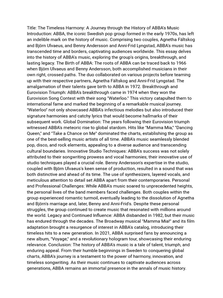 Title_ The Timeless Harmony_ A Journey through the History of ABBA's ...