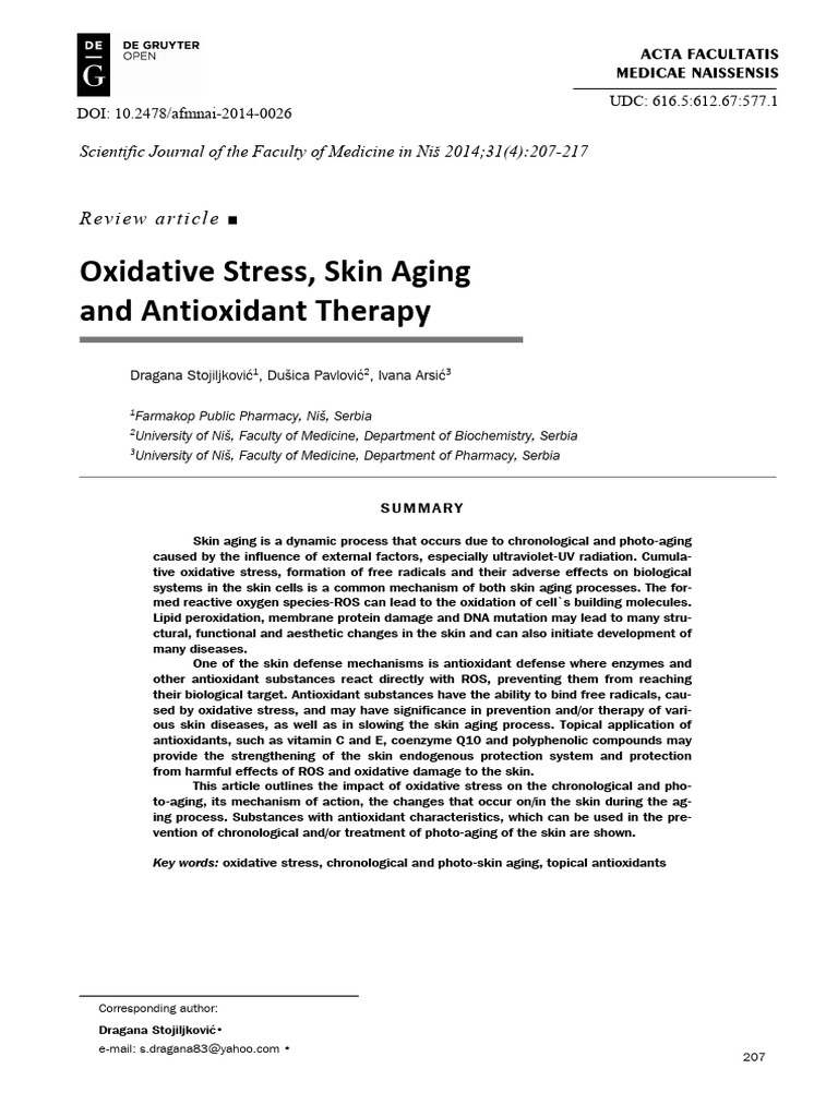 Dragana Stojiljković, 2014, Oxidative Stress, Skin Aging and ... Dragana Stojiljković, 2014, Oxidative Stress, Skin Aging and ...