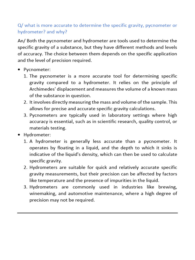 Specific Gravity Measurement Tools Explained Pdf Combustion 9425
