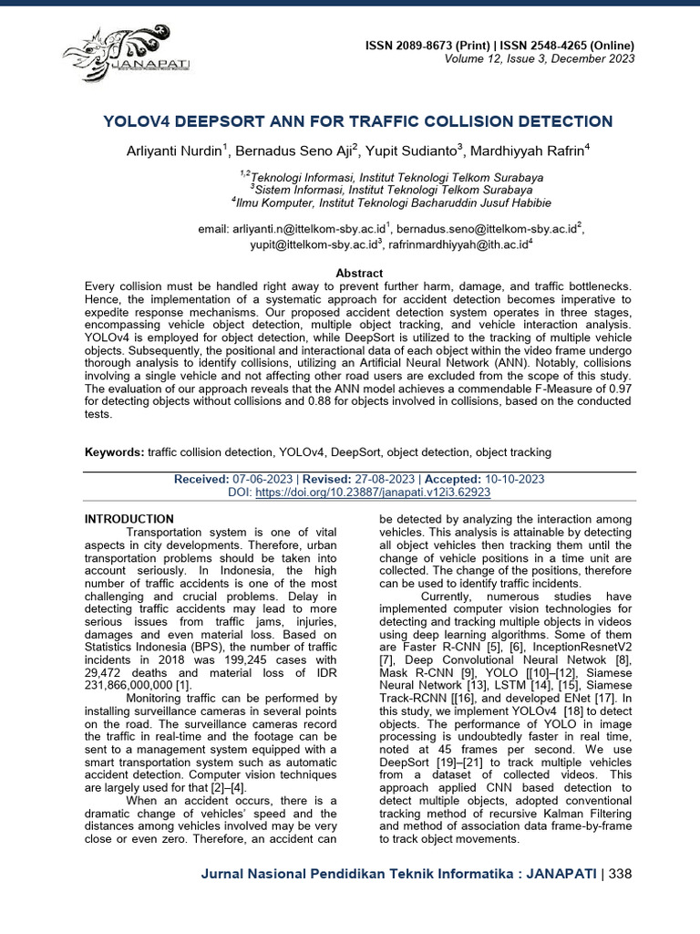 (Good) Yolov4 Deepsort Ann For Traffic Collision Detection | PDF