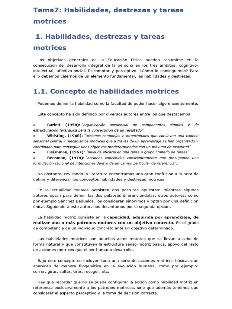 Habilidades y Destrezas Motrices en Educación Física | PDF ...